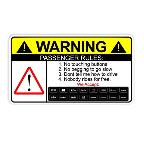 Warning Passenger Rules Sticker Concepts