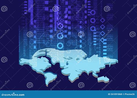 Blue Network Light Code Of World Map And Data Security Abstract