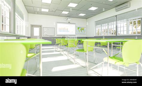 Modern Interior Of A School Classroom With Green Elements 3d Render