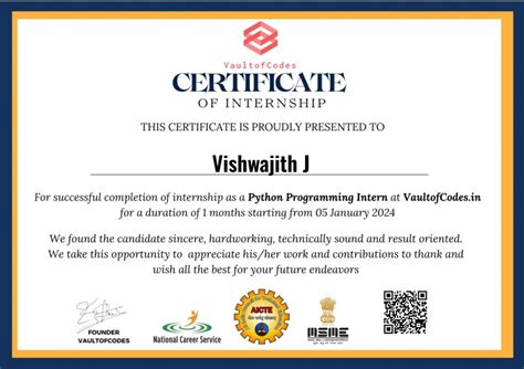 Vishwajith J On Linkedin Pythonprogramming Internshipcompletion