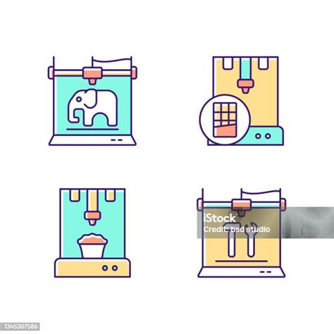 3d 인쇄 된 실제 개체 Rgb 색상 아이콘 세트 0명에 대한 스톡 벡터 아트 및 기타 이미지 0명 3차원 형태 개념 Istock