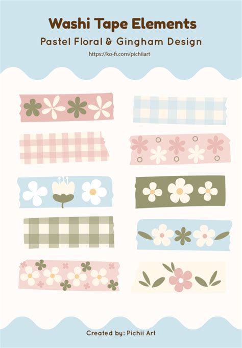 Pastel Floral And Gingham Washi Tape Elements Pichii Art Studios Ko Fi