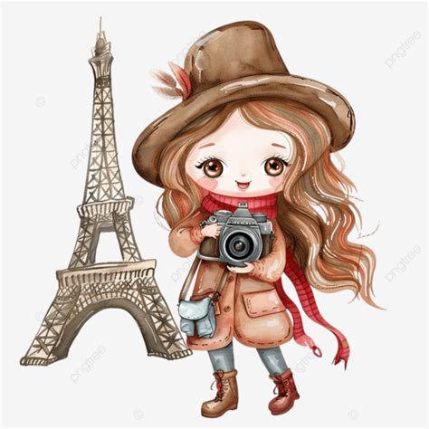 파리에서 카메라를 들고 있는 귀여운 소녀 카메라 여자 파리 Png 일러스트 및 이미지 에 대한 무료 다운로드 Pngtree