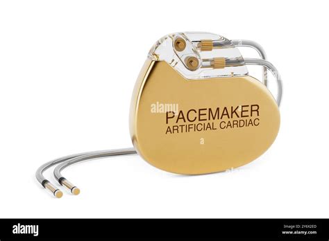 Golden Implantable Artificial Cardiac Pacemaker Device On A White