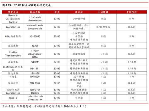 B7H3靶点ADC药物研发进展 2024年08月 行业研究数据 小牛行研
