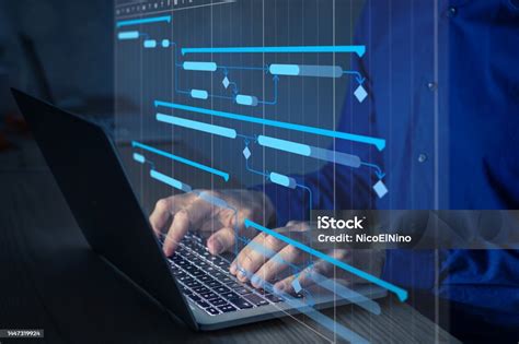 Gantt 차트 일정으로 작업하는 프로젝트 관리자는 작업 및 결과물을 계획합니다 계획 소프트웨어를 사용하여 활동 예약 컴퓨터