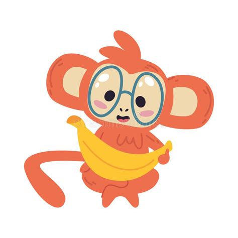Cute Monkey With Banana Stock Vector Illustration Of Wildlife