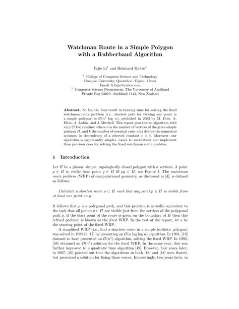 Pdf Watchman Route In A Simple Polygon With A Rubberband Algorithm