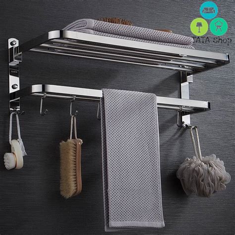 ราวแขวนผ้า สแตนเลส 304 พับเก็บได้ ชั้นวางของในห้องน้ำ ราวตากผ้า ชั้นวางผ้าราวตากผ้า ที่ตากผ้า
