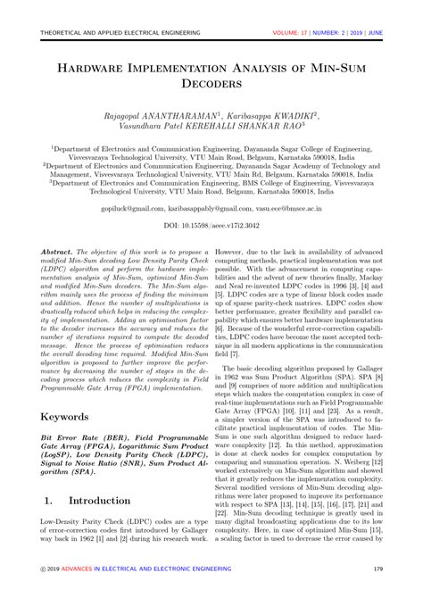 Pdf Hardware Implementation Analysis Of Min Sum Decoders