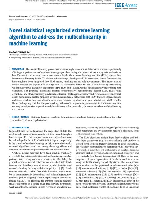 Pdf Novel Statistical Regularized Extreme Learning Algorithm To Address The Multicollinearity