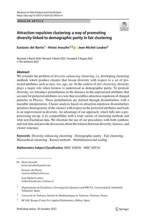 Pdf Attraction Repulsion Clustering A Way Of Promoting Diversity Linked To Demographic Parity