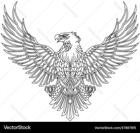 Eagle With Wings Spread Black And White Outline Vector Image