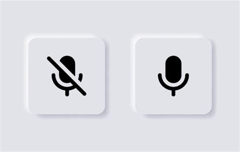 흰색 뉴모픽 버튼의 Ui Ux 앱 웹에 대한 뉴모피즘 마이크 마이크 끄기 아이콘 음성 음소거 기호 프리미엄 벡터