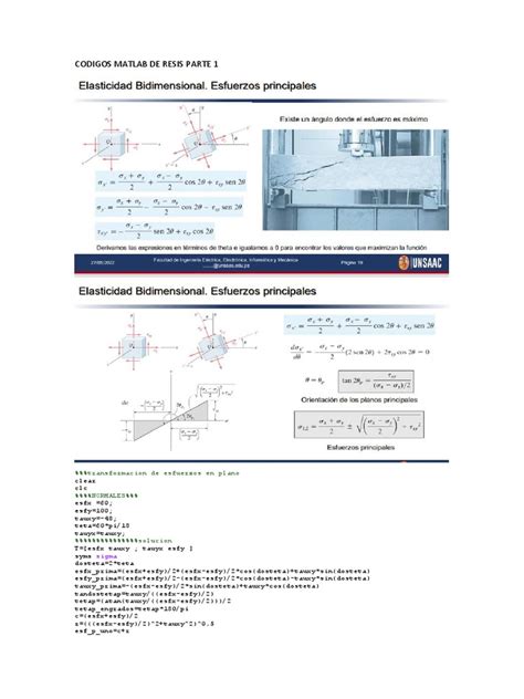 Códigos Matlab Para El Cálculo De Esfuerzos Y Deformaciones Mediante La Transformación De