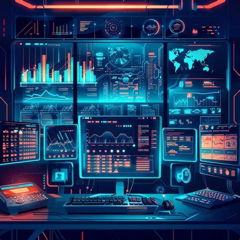 Minimalistic Vector Artwork Of A Smart City Control Center With Screens Displaying Urban