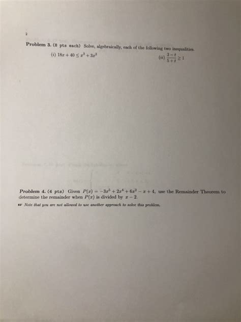 Solved Problem 3 8 Pts Each Solve Algebraically Each Of Chegg Com