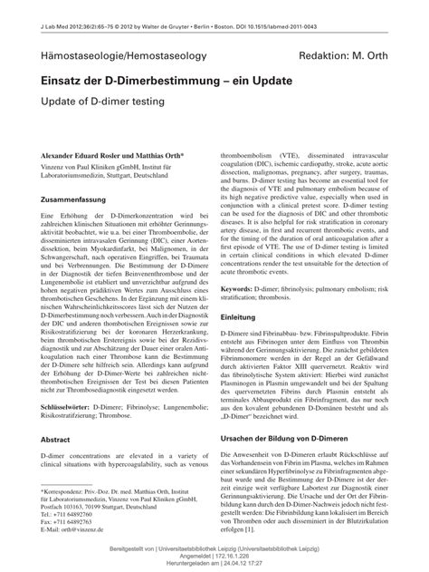 Pdf Update Of D Dimer Testing
