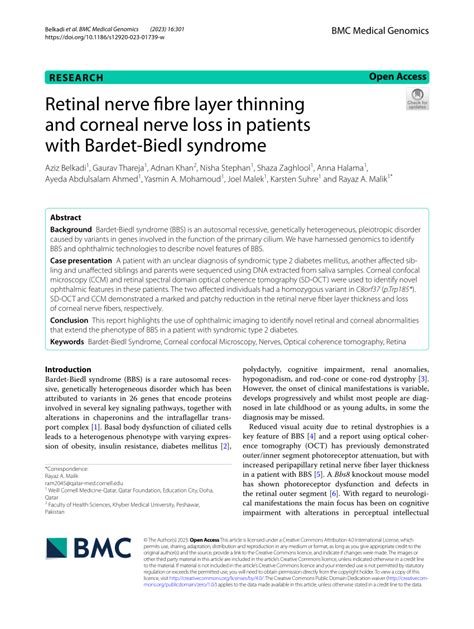 Pdf Retinal Nerve Fibre Layer Thinning And Corneal Nerve Loss In Patients With Bardet Biedl