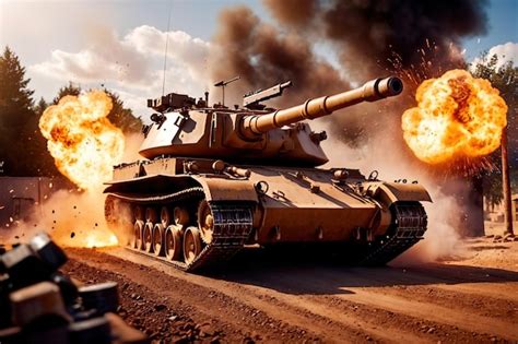 Premium Photo Military Tank In Combat Exploding Under Attack Explosive Blast From Weapon Attack