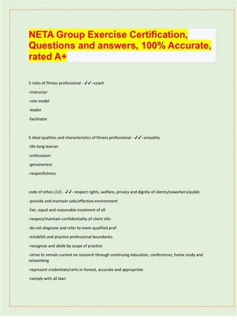 Neta Group Exercise Certification Questions And Answers 100 Accurate