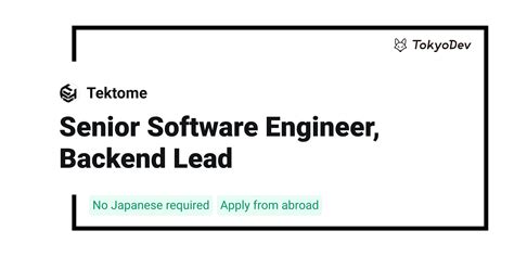 Senior Software Engineer Backend Lead Tektome Tokyodev