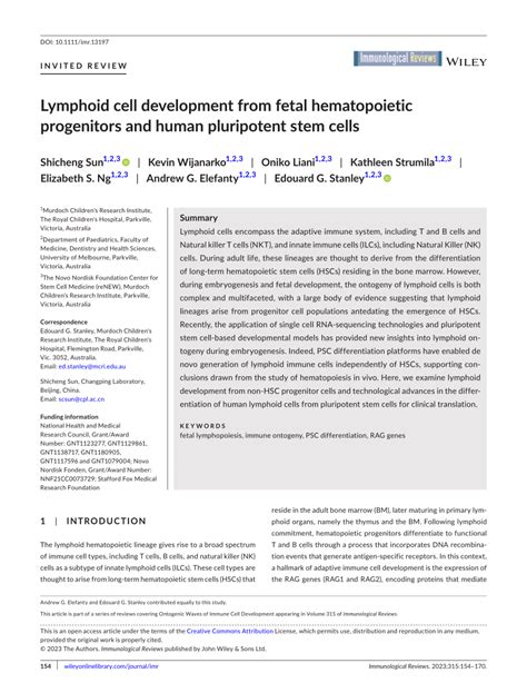 Pdf Lymphoid Cell Development From Fetal Hematopoietic Progenitors And Human Pluripotent Stem