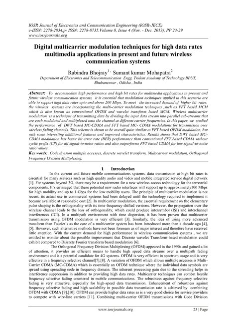 Digital Multicarrier Modulation Techniques For High Data Rates