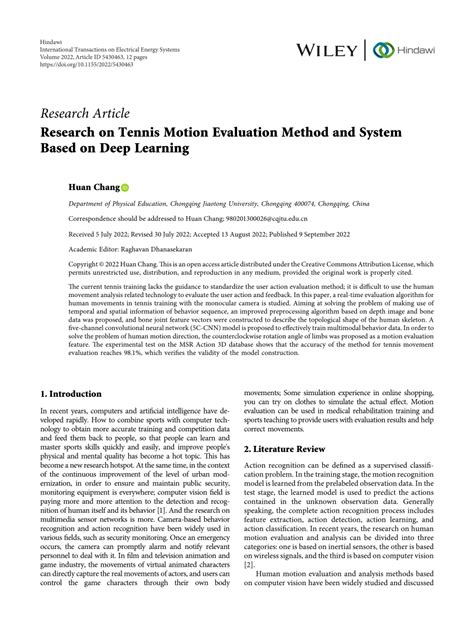 Pdf Research On Tennis Motion Evaluation Method And System Based On