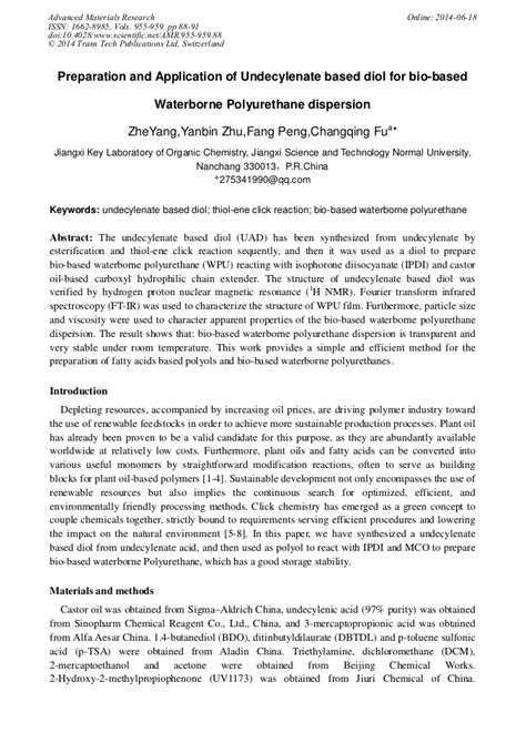 Preparation And Application Of Undecylenate Based Diol For Bio Based