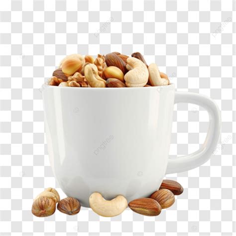 투명한 배경에 격리된 흰색 세라믹 컵에 있는 전체 생 갈색 너트 투명한 배경에 격리된 흰색 세라믹 컵에 있는 전체 생 갈색 너트 화이트 세라믹에 전체 생 갈색 너트가