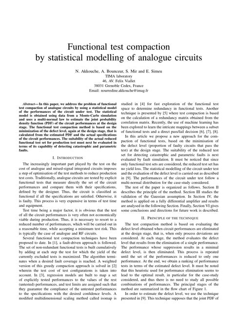 Pdf Functional Test Compaction By Statistical Modelling Of Analogue Circuits
