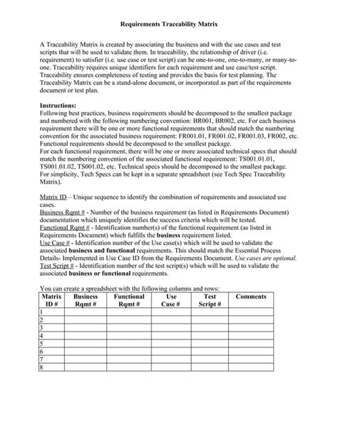Requirements Traceability Matrix Simple PDF