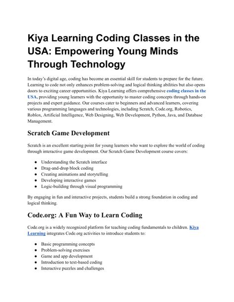 Ppt Kiya Learning Coding Classes In The Usa Empowering Young Minds Through Technology
