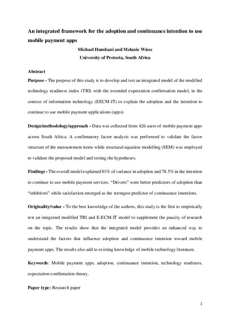 Pdf An Integrated Framework For The Adoption And Continuance Intention To Use Mobile Payment Apps