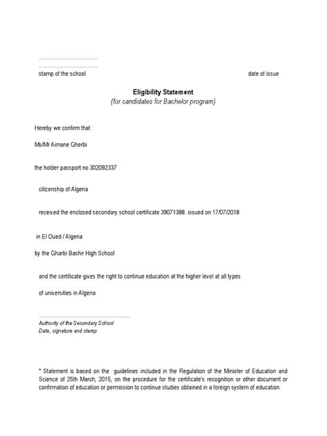 Eligibility Statement 2022 Pdf