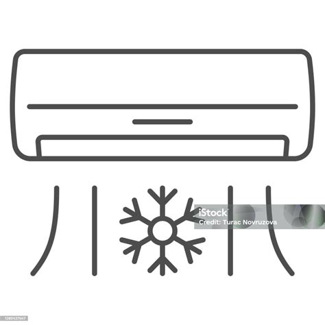 에어컨 얇은 라인 아이콘 체육관 개념 흰색 배경에 눈송이 기호공기 냉각 모바일 개념 및 웹 디자인을위한 윤곽 스타일의 에어컨 아이콘 벡터 그래픽 에어컨에 대한 스톡 벡터