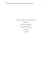 Hyun Ho Yun Assignment 4 Docx ARTIFICIAL INTELLIGENCE AND THE FUTURE