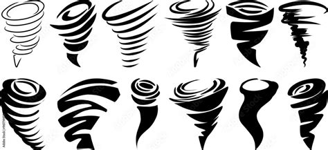 Collection Of Stylized Tornado Vector Illustrations Featuring Various