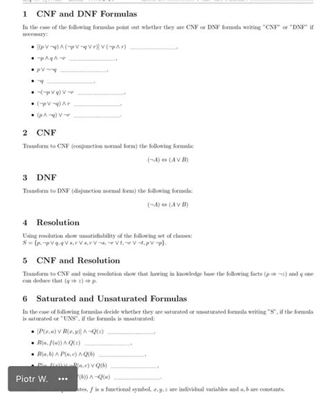 Solved 1 ﻿cnf And Dnf Formulasin The Case Of The Following