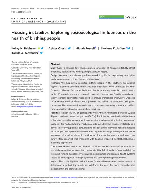 Pdf Housing Instability Exploring Socioecological Influences On The