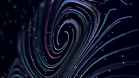 둥근 색상의 선에서 추상적 인 디지털 배경 정보 흐름 공간입니다 빅 데이터 시각화 3d 렌더링 3차원 형태에 대한 스톡 사진 및