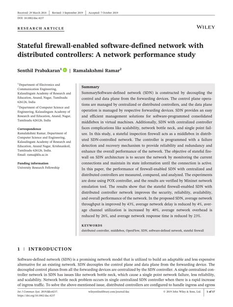 Stateful Firewall‐enabled Software‐defined Network With Distributed Controllers A Network