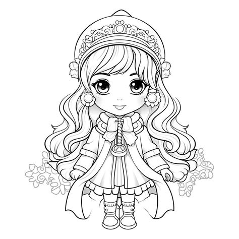 Раскраска Кавайная Снегурочка распечатать или скачать