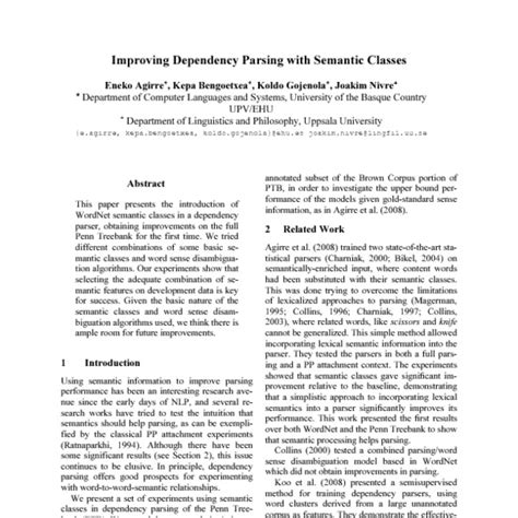 Improving Dependency Parsing With Semantic Classes Acl Anthology