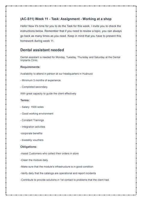 AC S Week Task Assignment Working At A Shop AC S Week