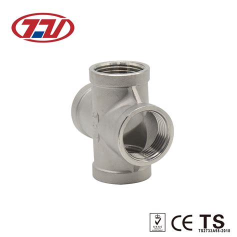 Stainless Steel Asme B16 9 Straight Female Threaded Pipe Fitting Cross