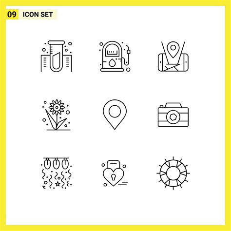 Pictograma Conjunto De 9 9 Sencillo Contornos De Marcador Girasol Mapa