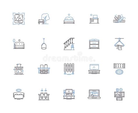 Interior Design Outline Icons Collection Decorating Furnishings Fabric Arrangement Colours