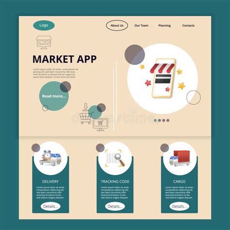 Market App Flat Landing Page Website Template Delivery Tracking Code Cargo Web Banner With